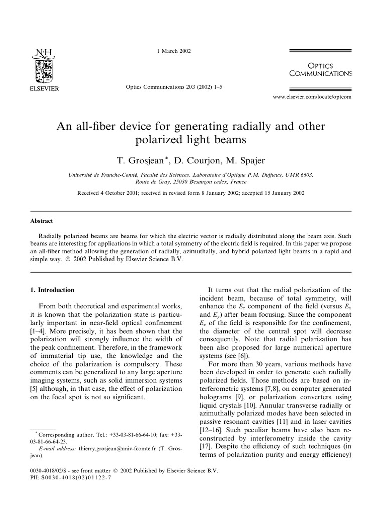 Radially and Other Polarized Light Beams | PDF | Optical Fiber ...