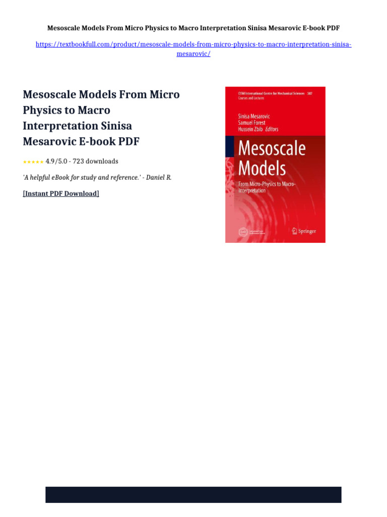 Mesoscale Models From Micro Physics To Macro Interpretation Sinisa ...