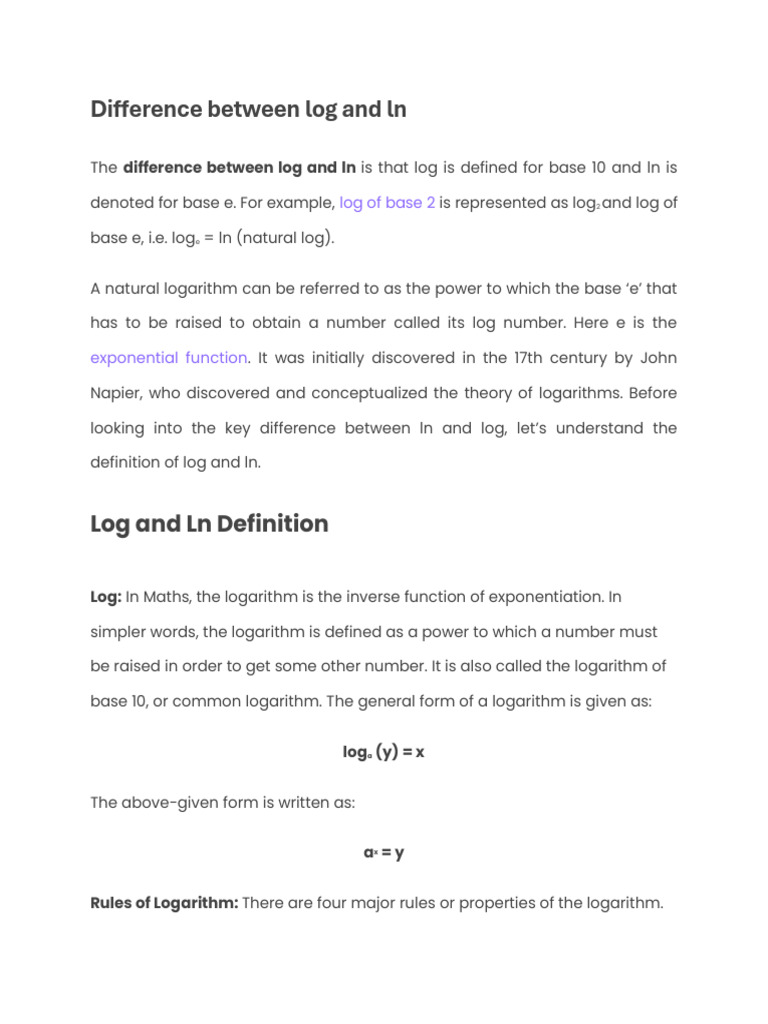 Difference Between Log and LN | PDF | Logarithm | Mathematics