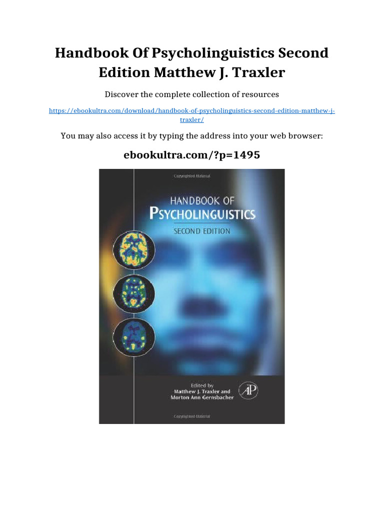 Handbook of Psycholinguistics Second Edition Matthew J. Traxler Full ...