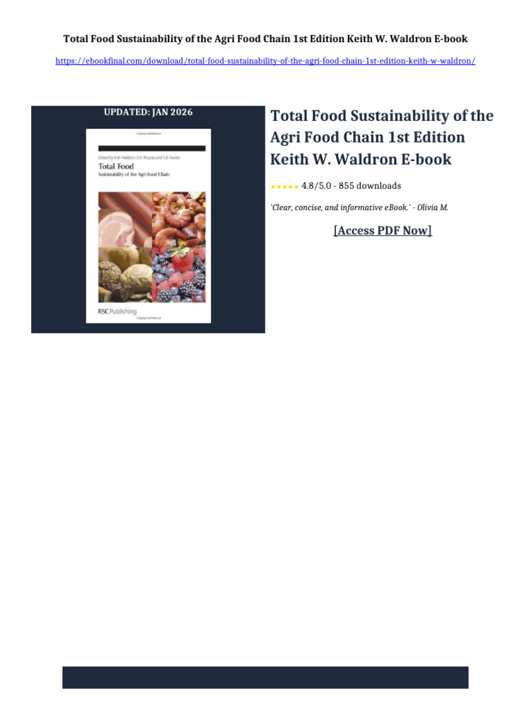 Total Food Sustainability of the Agri Food Chain 1st Edition Keith W ...