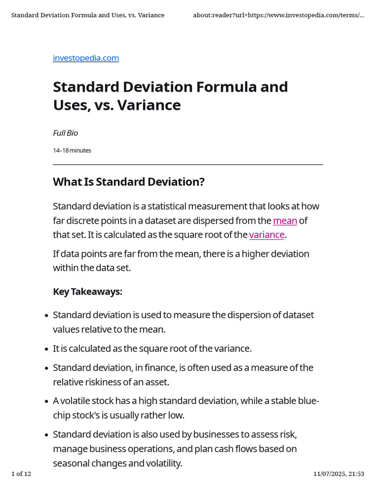 Ok_Standard Deviation Formula and Uses, Vs. Variance | PDF | Standard ...