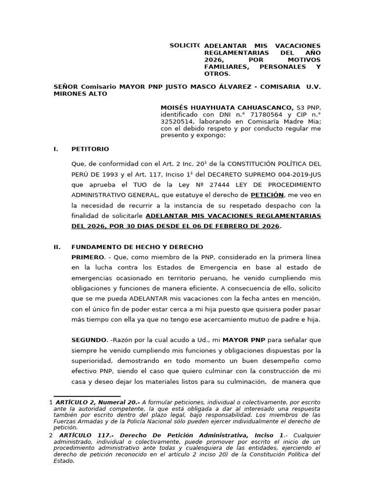 Adelantar Vacaciones 2026 - Todo El Mes | PDF | Petición | Justicia