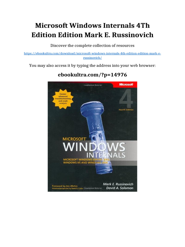 Microsoft Windows Internals 4th Edition Edition Mark E. Russinovich No ...