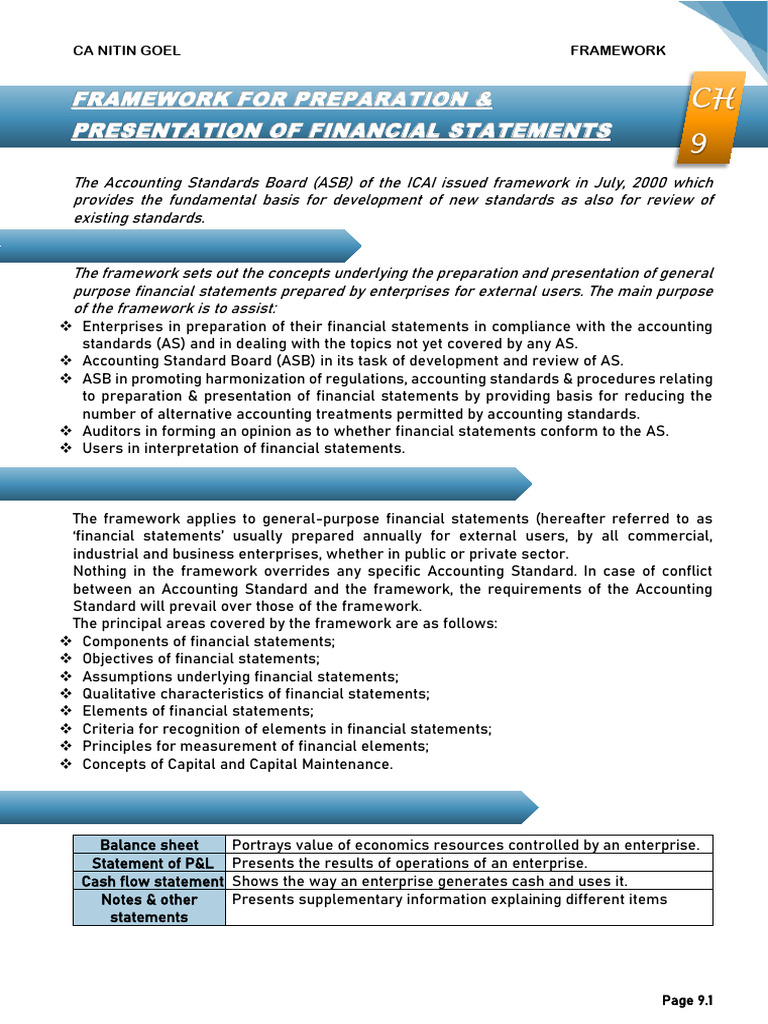 9 Framework For Preparation & Presentation of Financial Statements ...