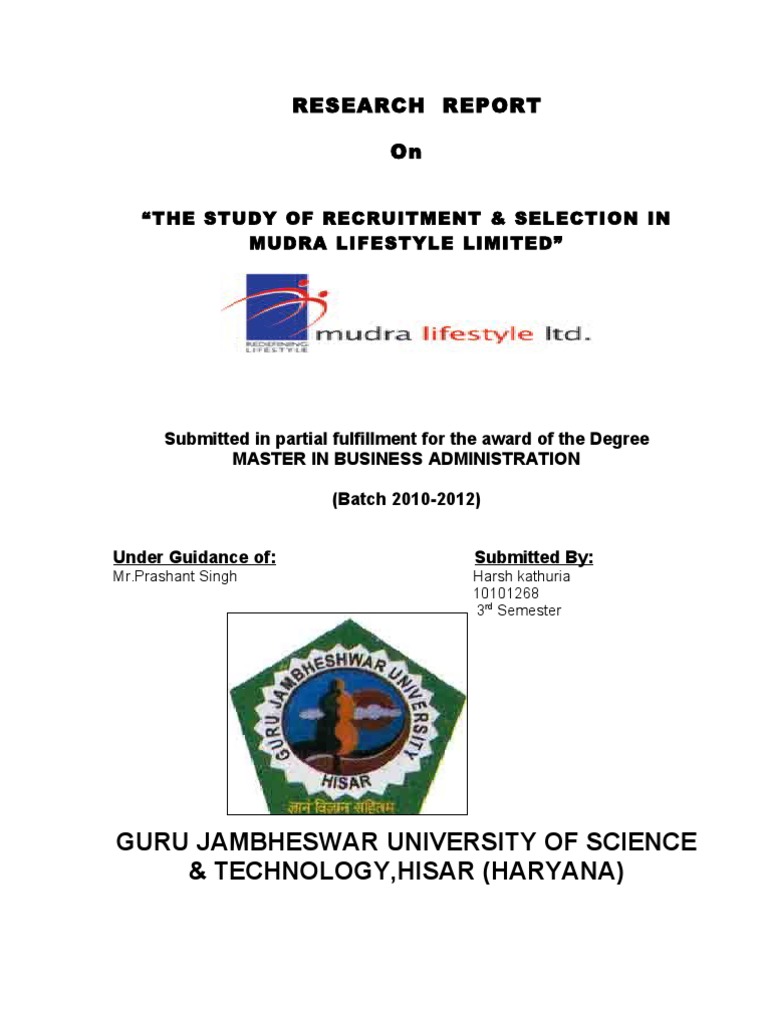 Mudra Project Report | PDF | Recruitment | Psychological Testing