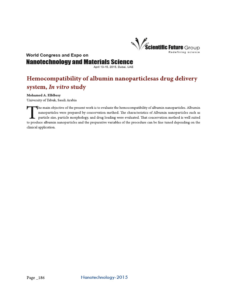 Hemocompatibility of Albumin Nanoparticles As A Drug Delivery System-An ...