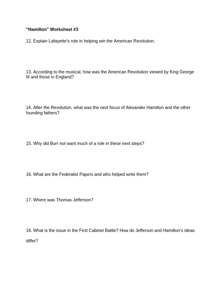 "Hamilton" Worksheet #3 | PDF