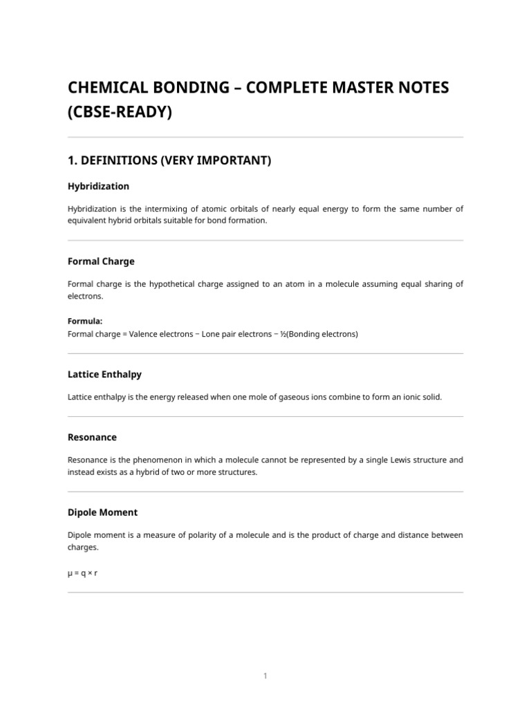 Chemical Bonding - Complete Definitions, Theories & Practice | PDF ...
