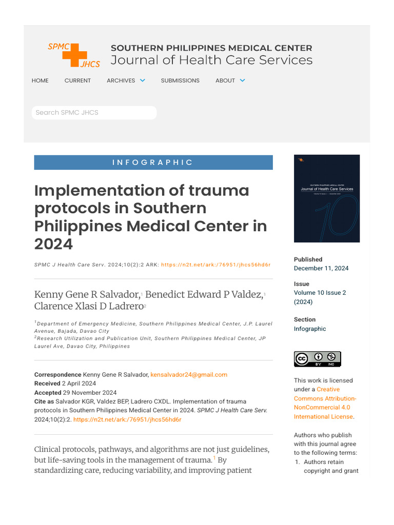 Implementation of Trauma Protocols in Southern Philippines Medical ...