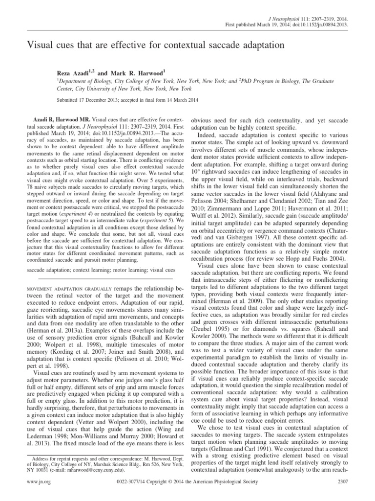 Visual Cues That Are Effective For Contextual Saccade Adaptation | PDF