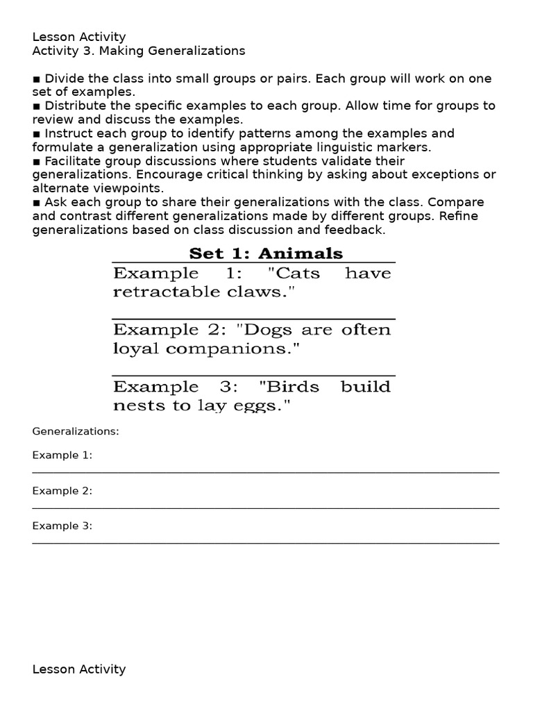 Activity Sheet - Making Generalizations | PDF | Human Communication ...