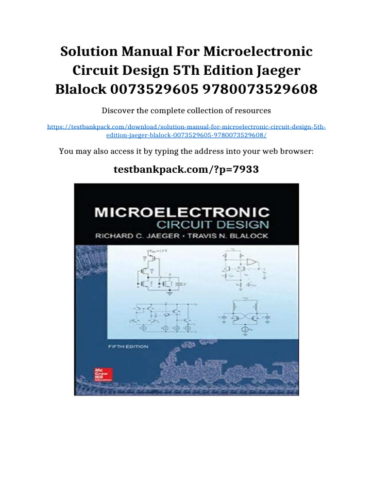 Solution Manual for Microelectronic Circuit Design 5th Edition Jaeger ...
