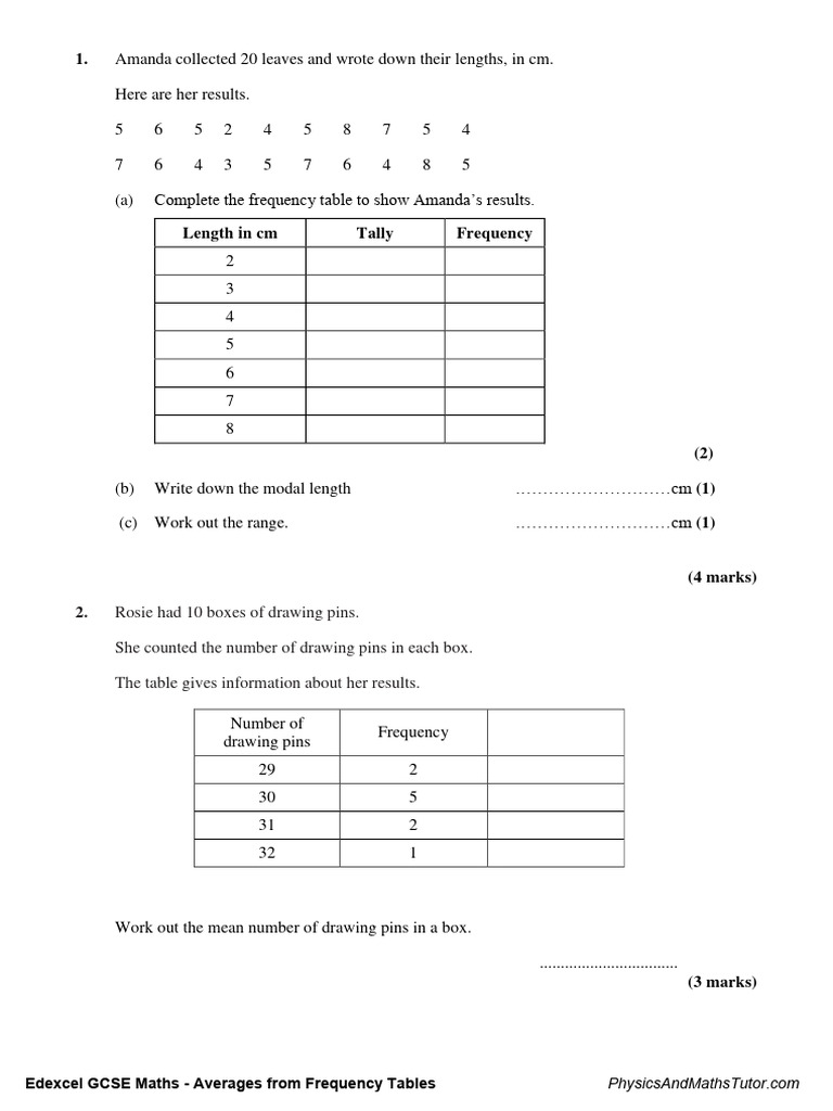 Averages From Frequency Tables QP (1) | PDF | Chess Theory | Chess