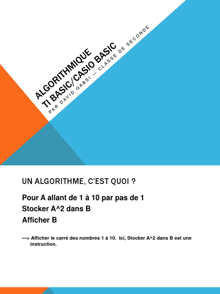 PowerPoint Sur Les Algorithme Et La Programmation TI Basic & Basic ...