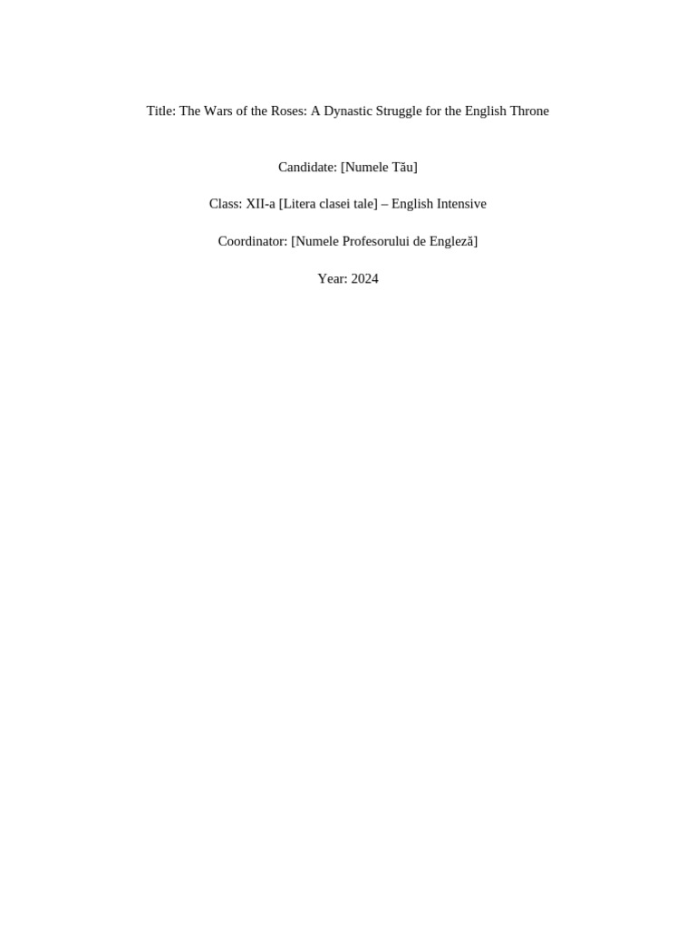 Atestat Engleza Wars of the Roses | PDF | House Of York | Former ...