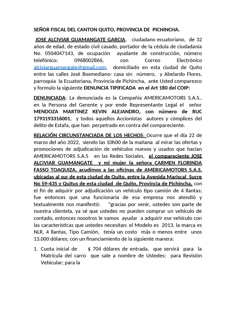 Denuncia Por Delito de Estafa | PDF