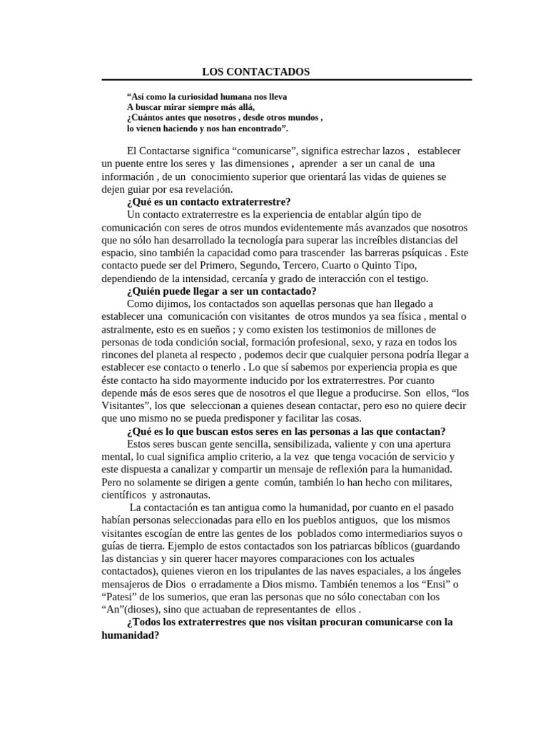 Los Contactados | PDF | Objeto volador no identificado | Experiencia