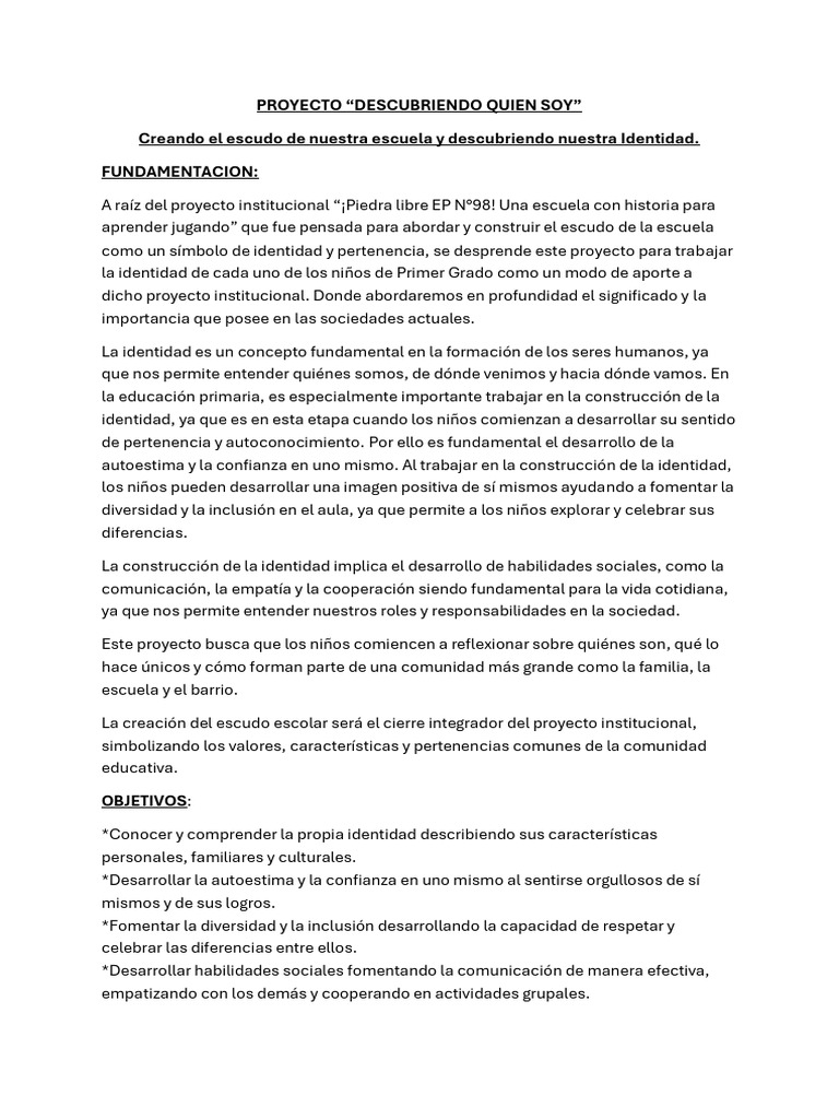 Proyecto " Descubriendo Quien Soy" | PDF | Inclusión (Educación ...