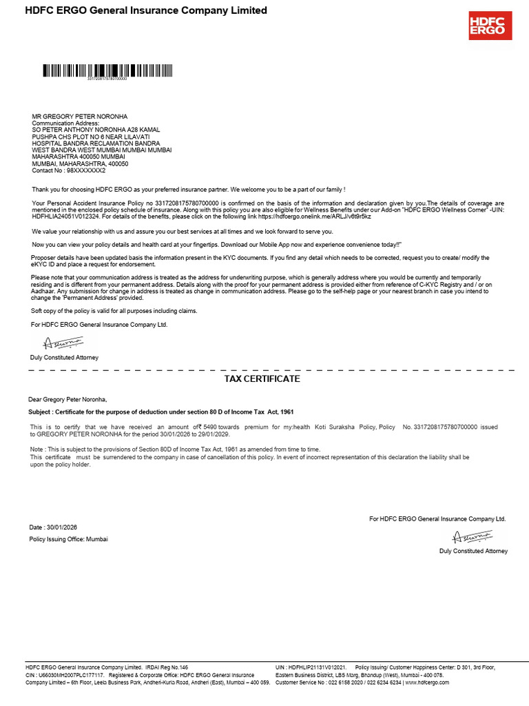 Tax Certificate: Subject: Certificate For The Purpose of Deduction ...