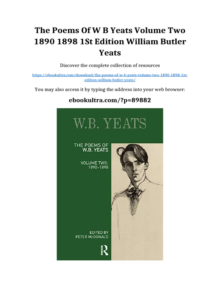 The Poems of W B Yeats Volume Two 1890 1898 1st Edition William Butler ...