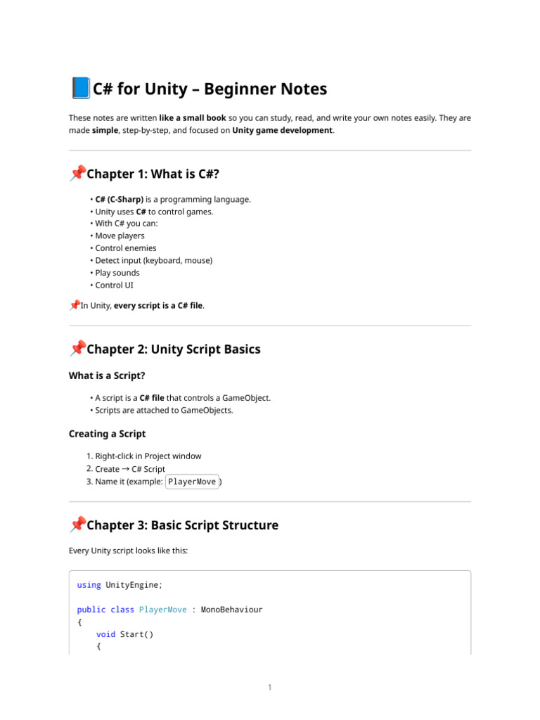 C# For Unity – Beginner Notes (study Book) | PDF | Debugging | Boolean ...