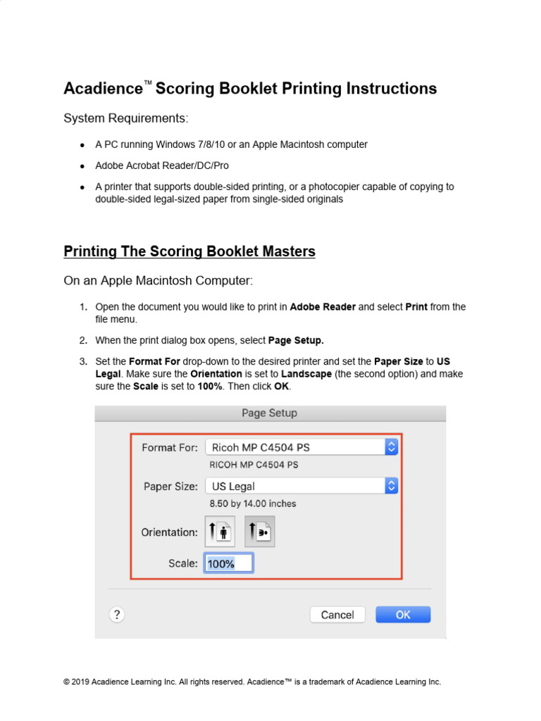 Acadience Printing Instructions | PDF | Photocopier | Computing Platforms