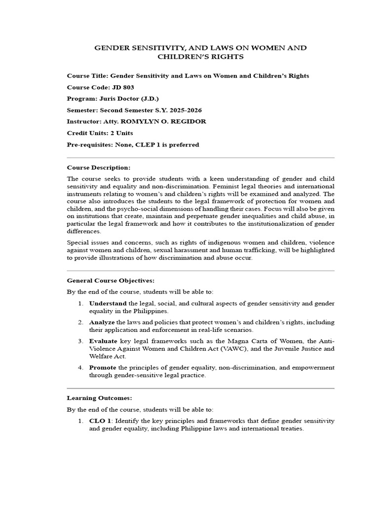 2026 Syllabus - Gender Sensitivity and Laws On Women and Children | PDF ...