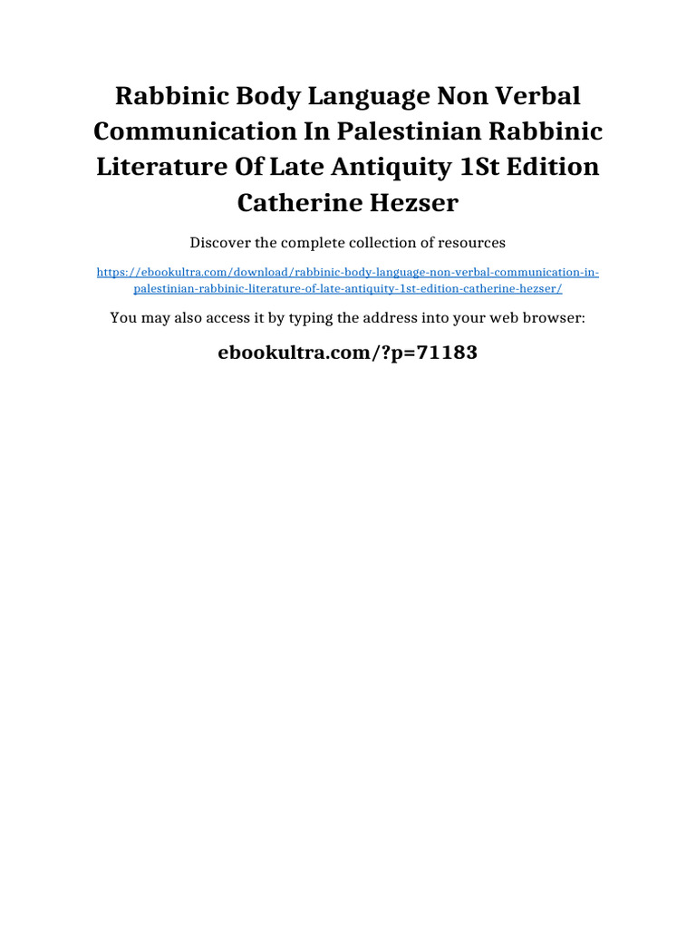 Rabbinic Body Language Non Verbal Communication in Palestinian Rabbinic ...