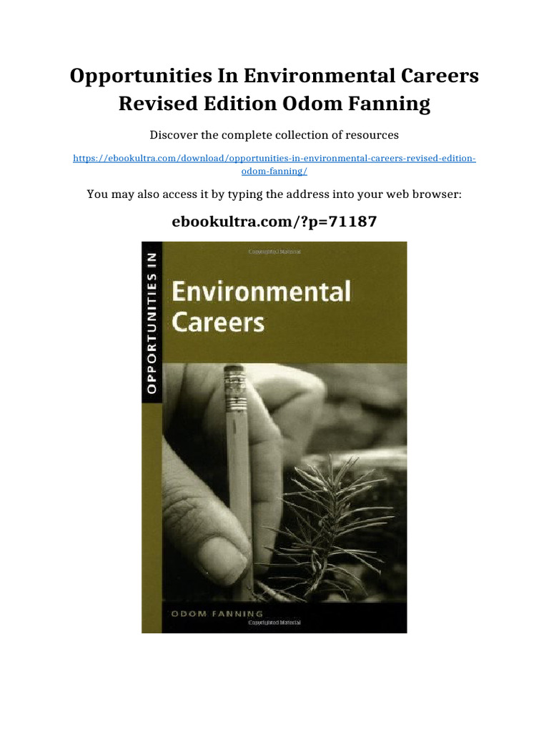 Opportunities in Environmental Careers Revised Edition Odom Fanning ...
