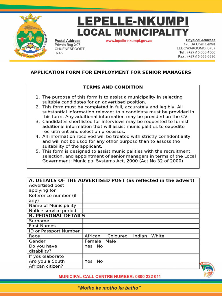Application Form For Employment For Senior Managers | PDF | Recruitment ...