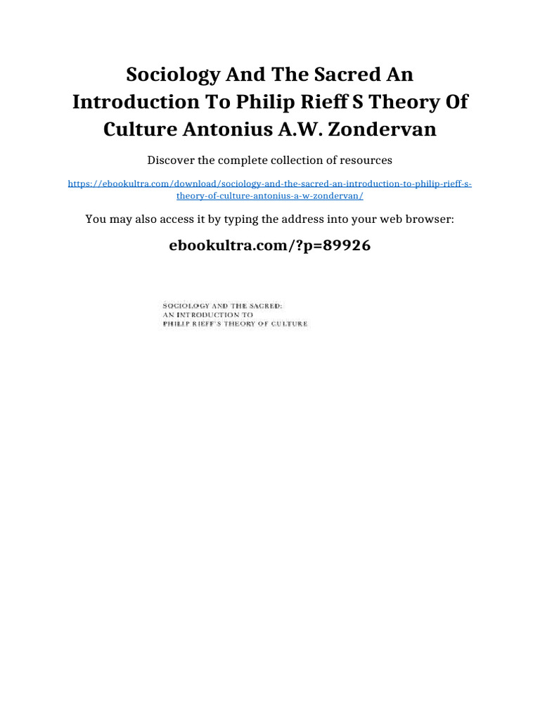 Sociology and the Sacred An Introduction to Philip Rieff s Theory of ...