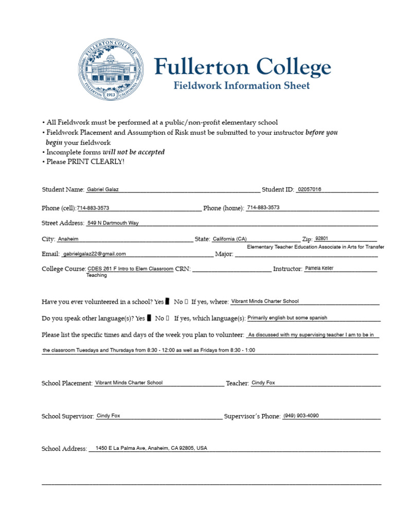 Fieldwork Information Sheet | PDF | Teaching