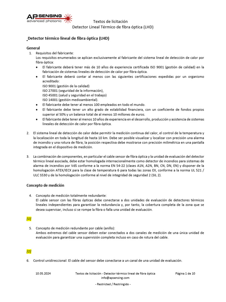 Fiber Optic Linear Heat Detector - Specifications | PDF | Fibra óptica ...