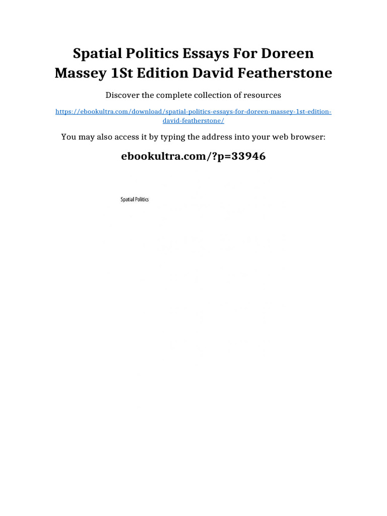 Spatial Politics Essays For Doreen Massey 1st Edition David ...