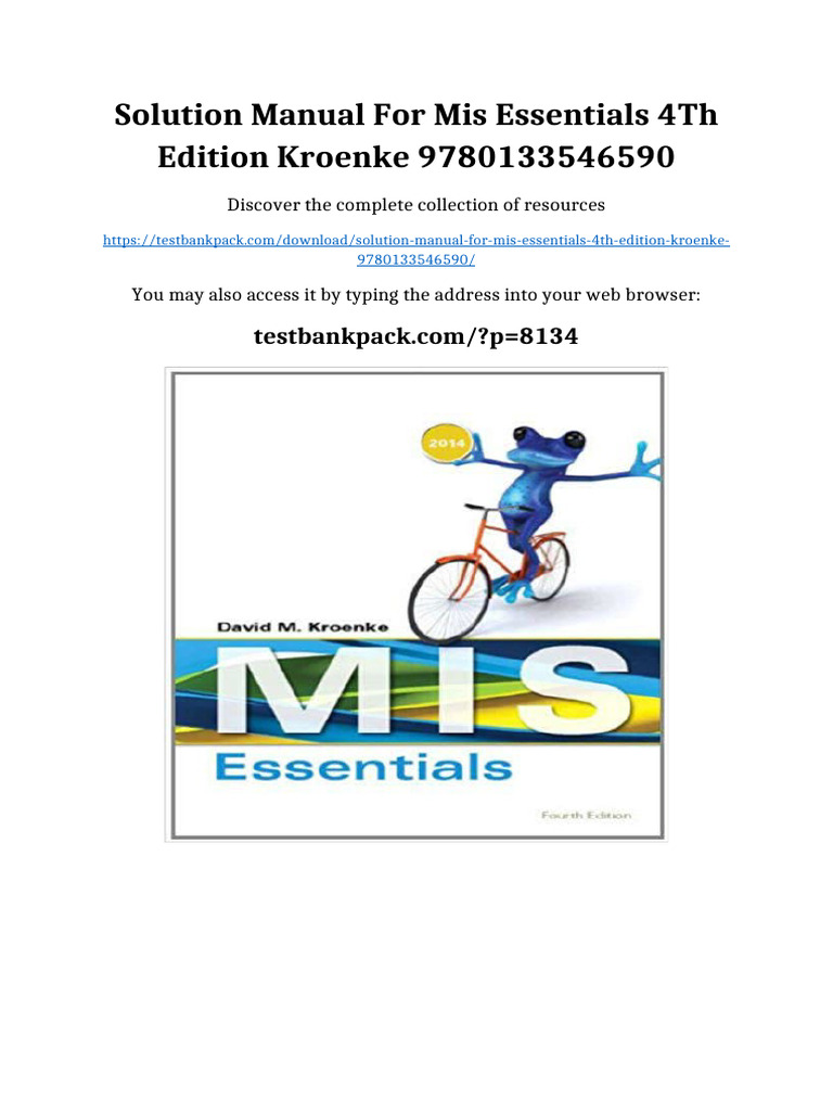 Solution Manual for MIS Essentials 4th Edition Kroenke 9780133546590 ...