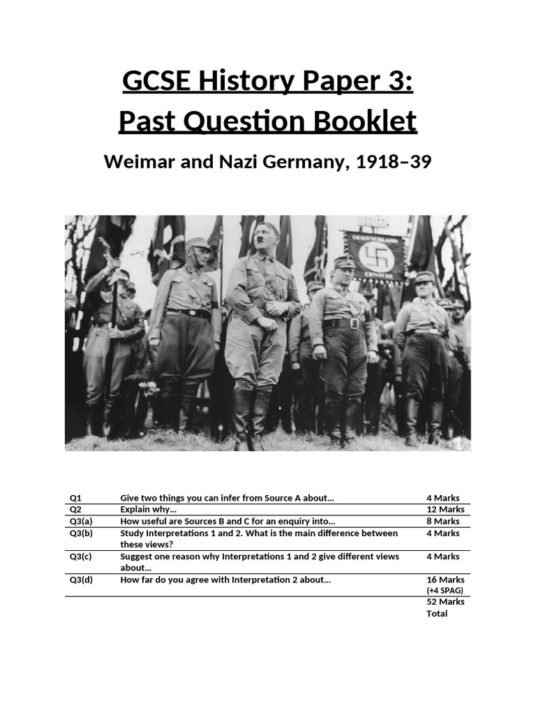 GCSE History Paper 3 Past Questions | PDF | Weimar Republic | Nazi Germany