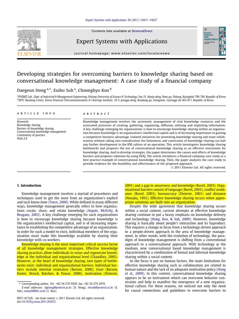 Developing Strategies For Overcoming Barriers To Knowledge Sharing ...