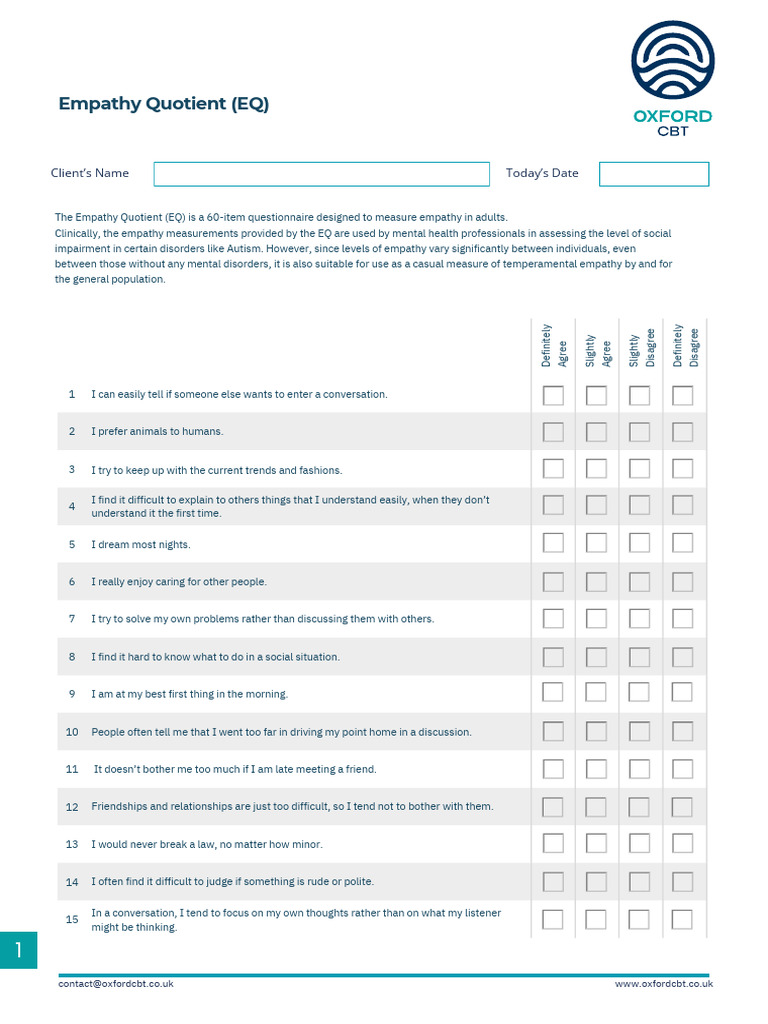 Empathy Quotient EQ Self Report | PDF | Empathy | Psychology
