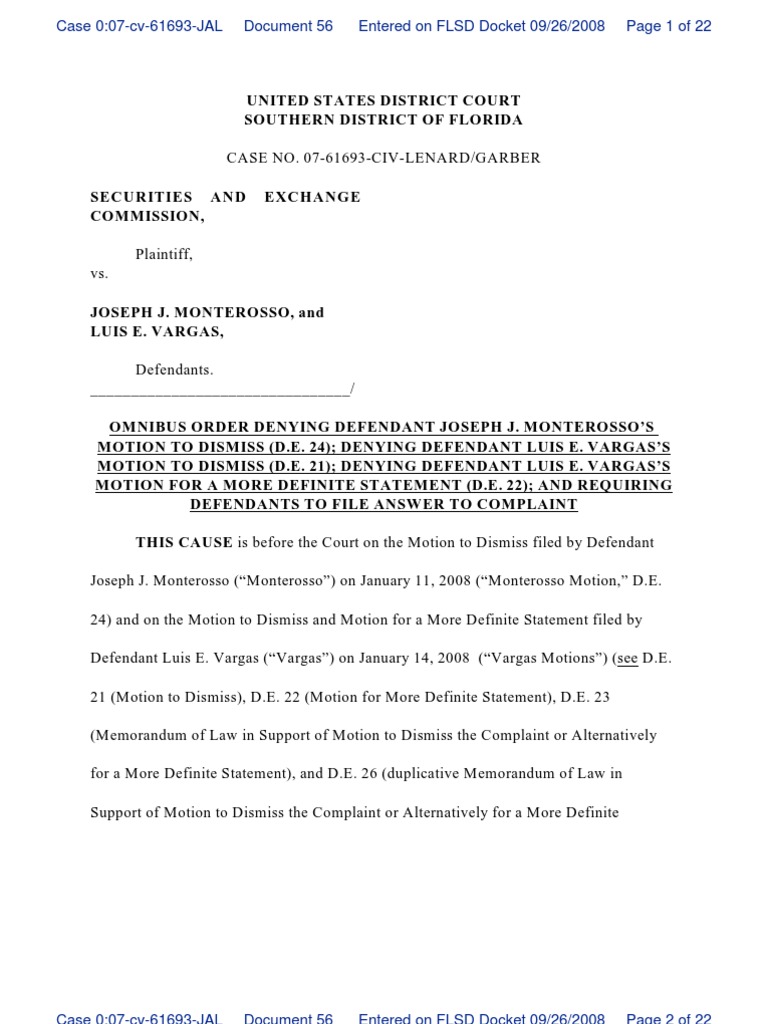 56 - Order Denying Motions To Dismiss | Sec Rule 10b 5 | Complaint