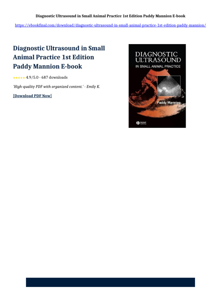 Diagnostic Ultrasound in Small Animal Practice 1st Edition Paddy ...