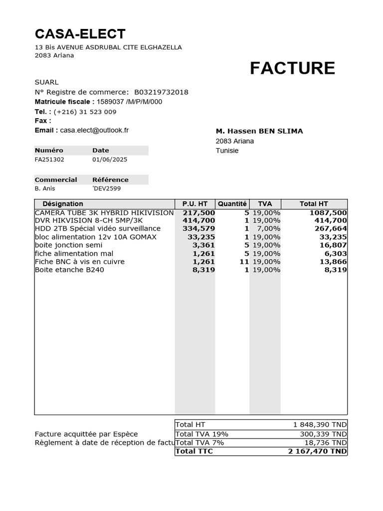 Facture Cam Hassen | PDF