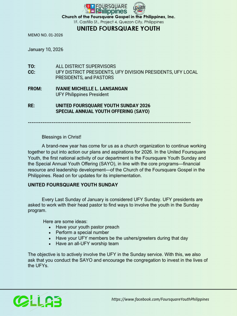 Memo 01 2026 FY Youth Sunday | PDF | Systematic Theology | Christian ...