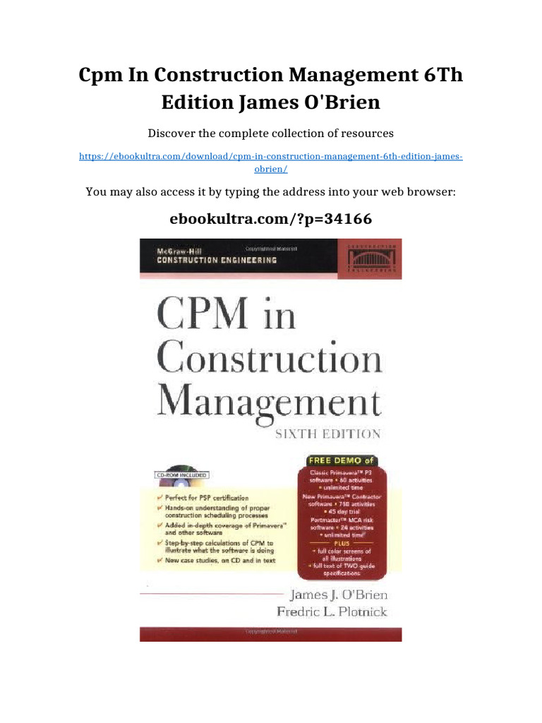 CPM in Construction Management 6th Edition James O'Brien full chapters ...