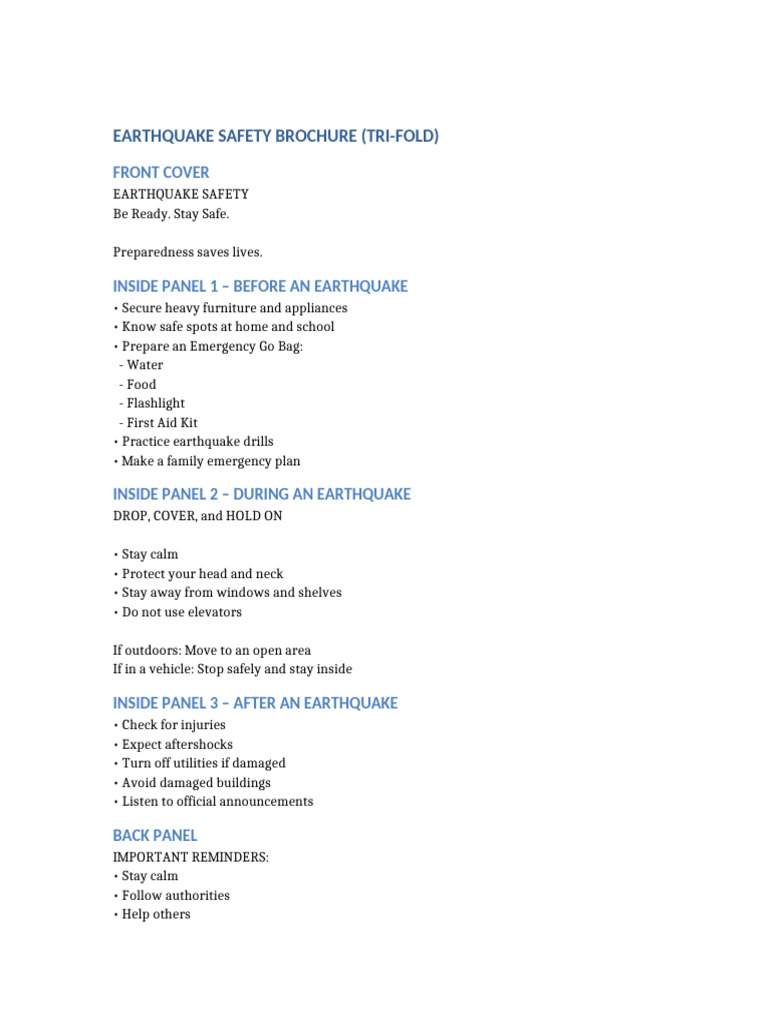 Earthquake Trifold Brochure | PDF
