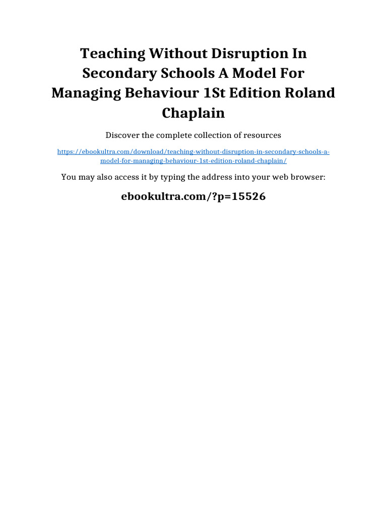 Teaching without Disruption in Secondary Schools A Model for Managing ...
