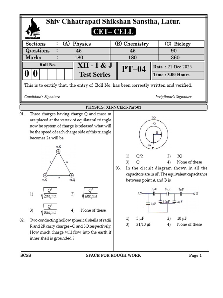 Neet Ncert based test Class 12 | PDF | Physical Sciences | Physical ...