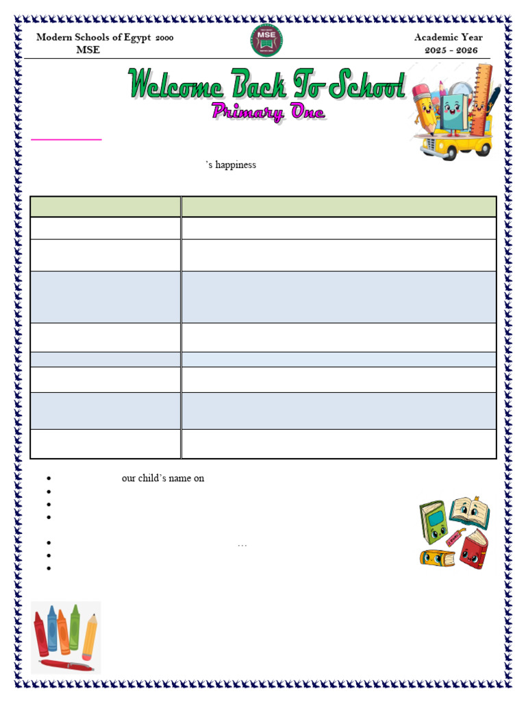 Primary One School Supplies 2nd Term 2025-2026 | PDF