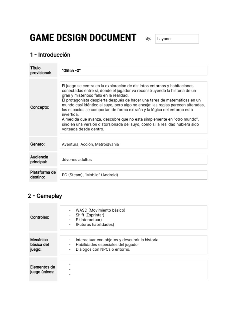 Game Design Document - TEMPLATE | PDF | Publicación electrónica | Juego ...