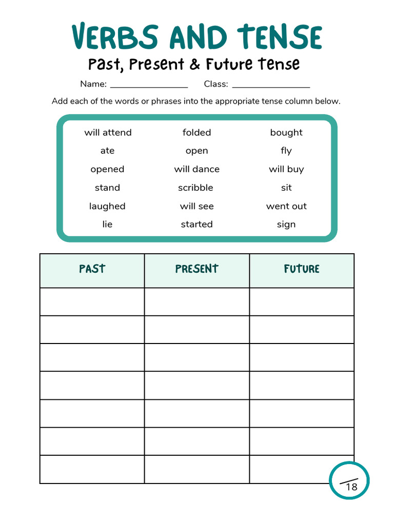 Verb Activity Past Present and Future Tense English Worksheet | PDF